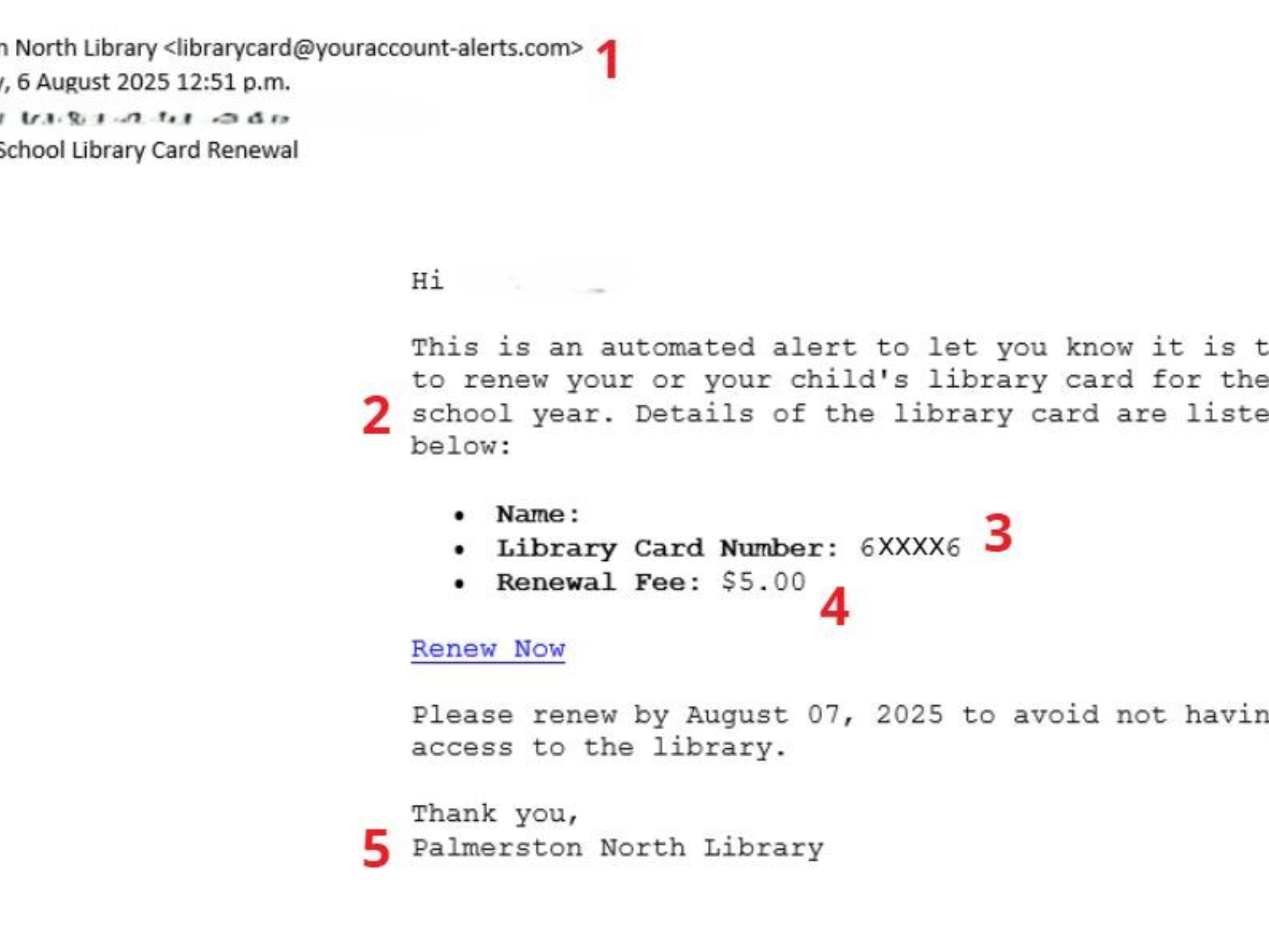 Palmerston North City Library | Scam email warning 6/8/2025