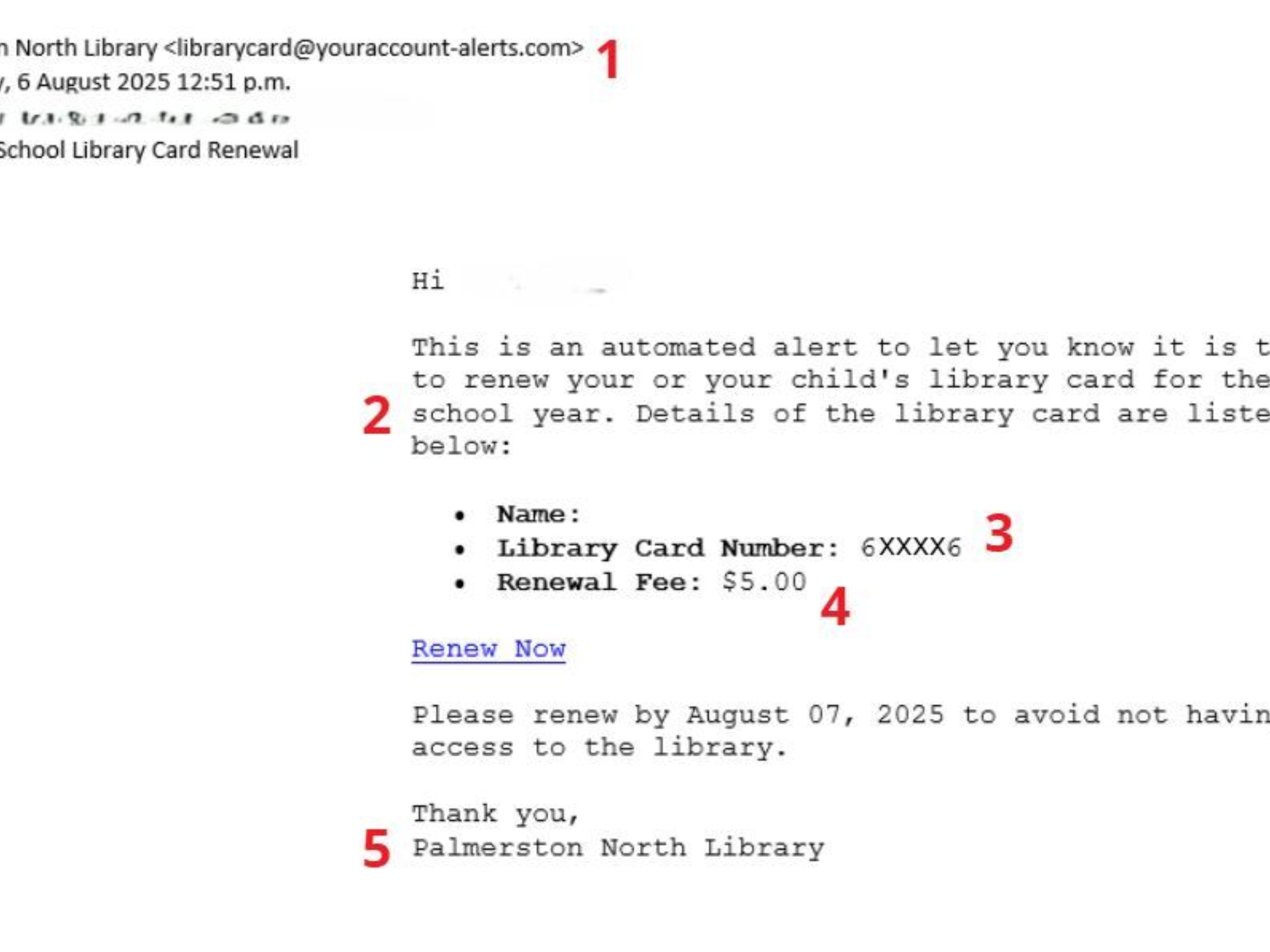 Palmerston North City Library | Scam email warning 6/8/2025